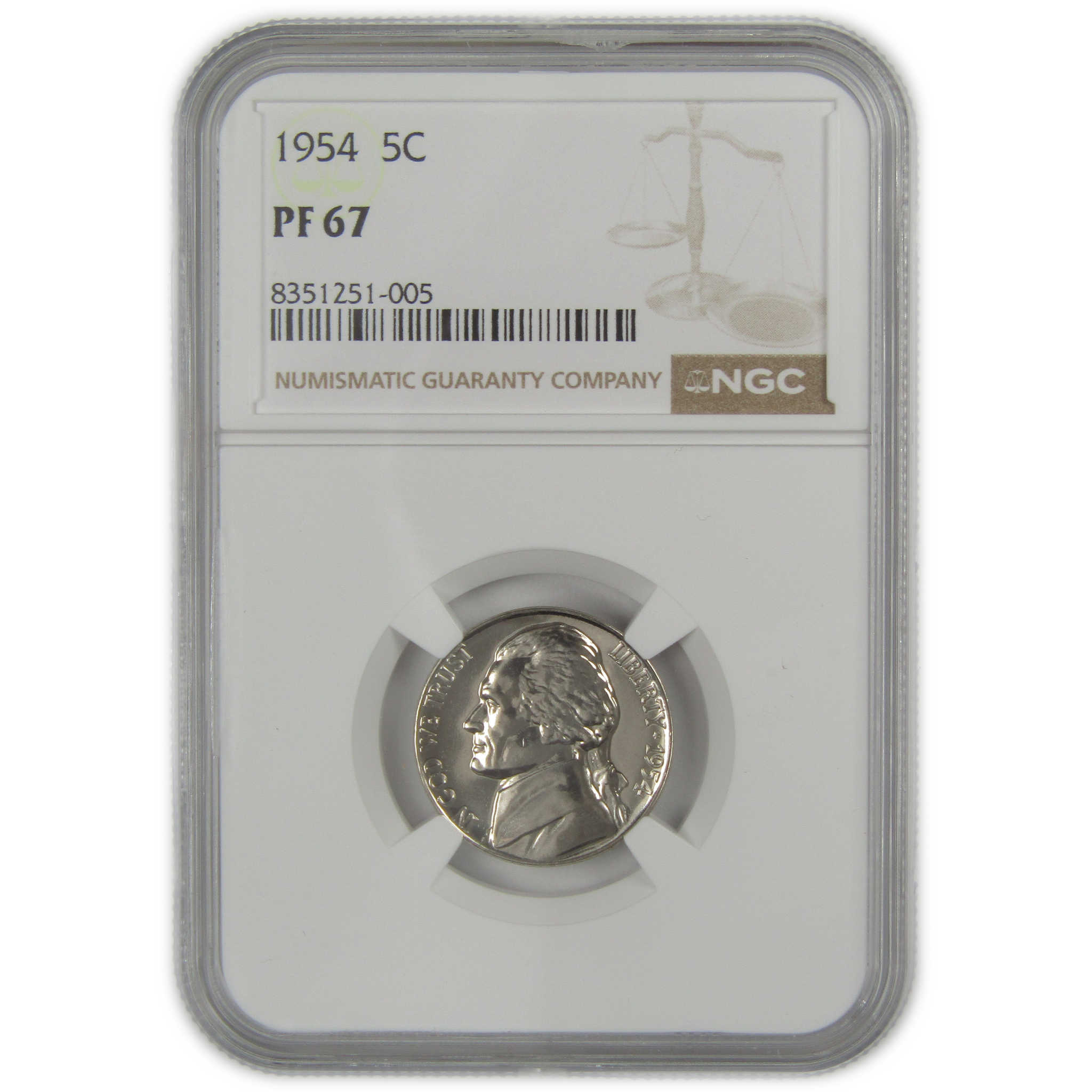 1954 Jefferson Nickel PF 67 NGC Proof 5c Coin SKU:I20630