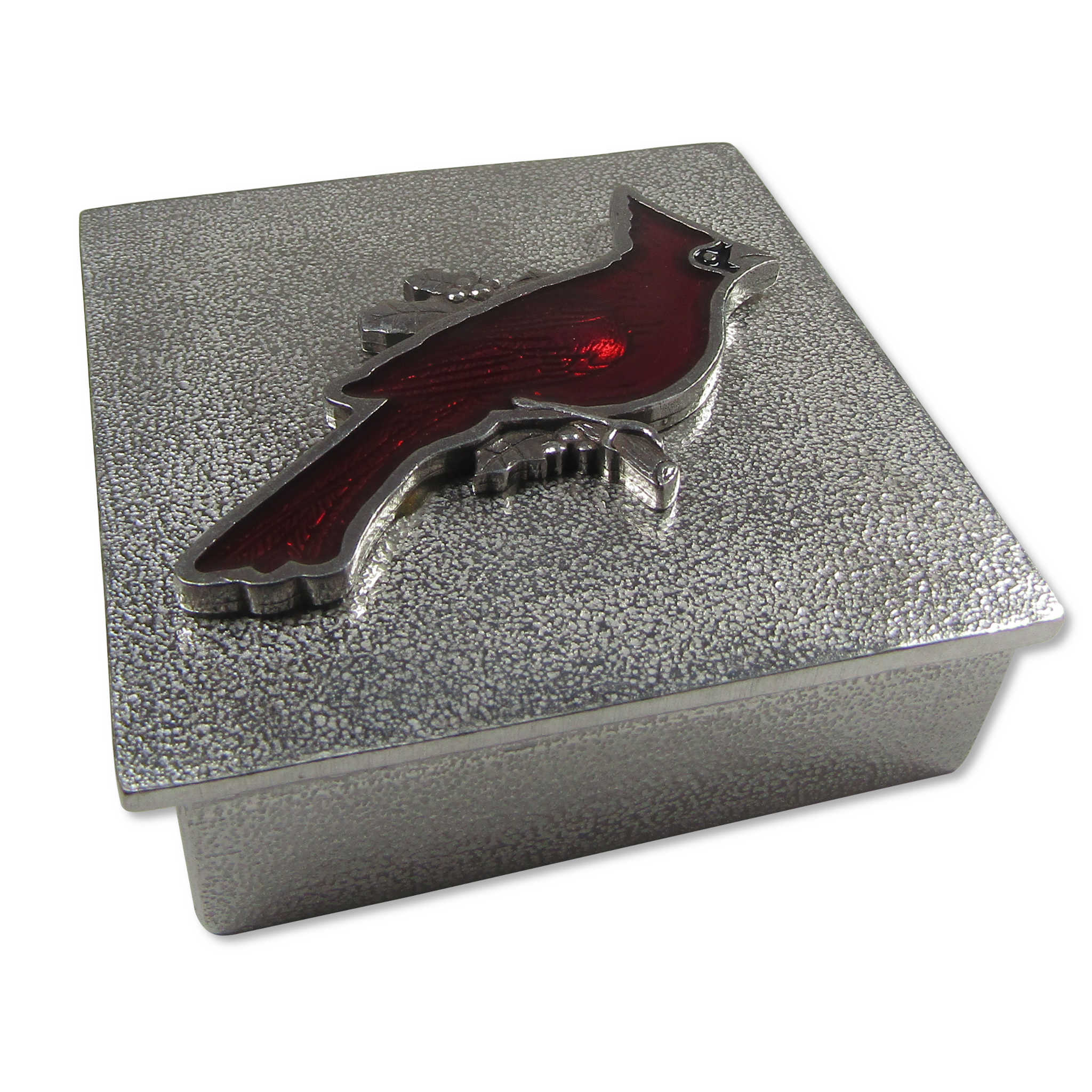 Handcrafted Cardinal Pewter Treasure Box Christmas Ornament SKU:I16671