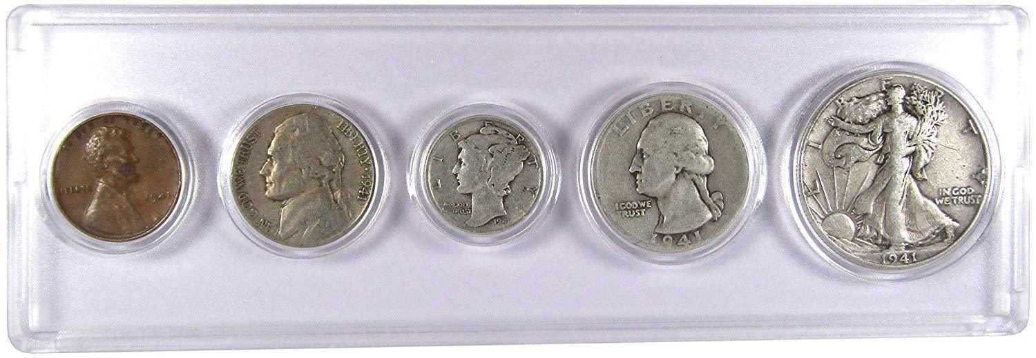 1941 Year Set 5 Coins in Circulated or Better Condition Collectible
