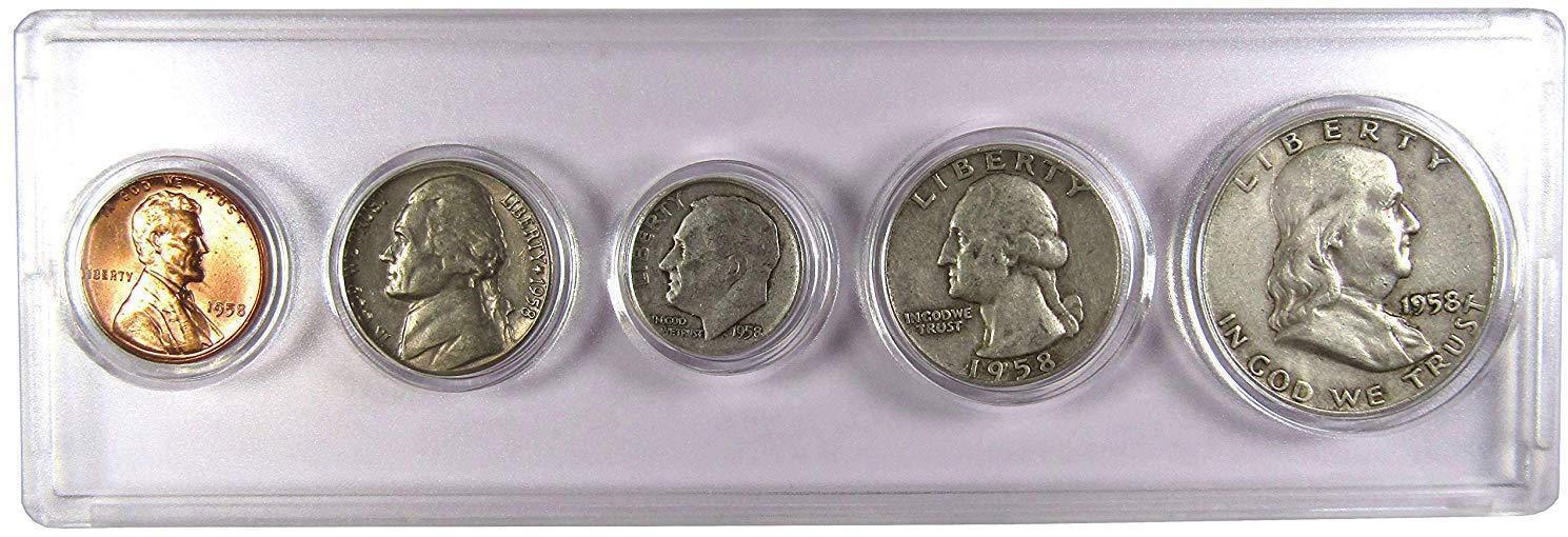 1958 Year Set 5 Coins in Circulated or Better Condition Collectible